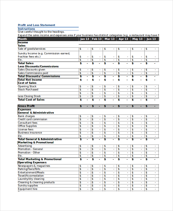 Profit Loss Statement Template 13 Free PDF Excel Documents Download