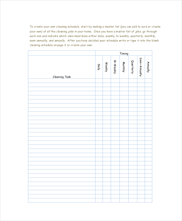 Monthly Cleaning Schedule Template Excel PDF Template