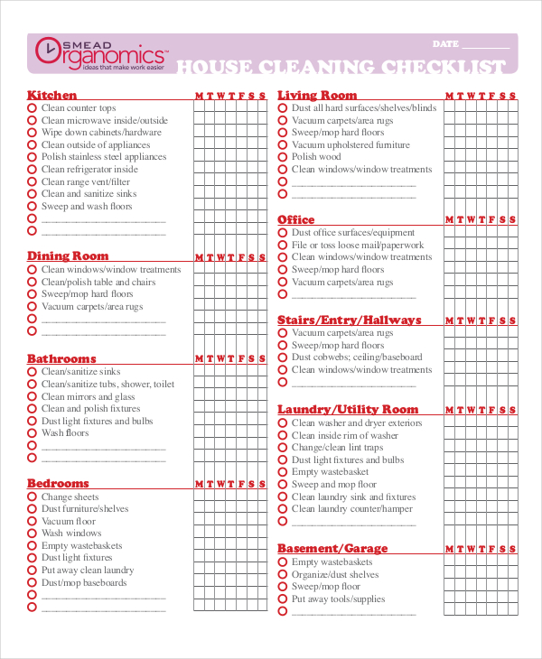 Housekeeping Schedule Template Collection