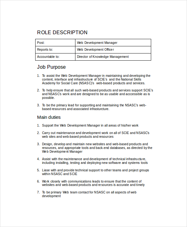 10 Web Developer Job Description Templates PDF DOC
