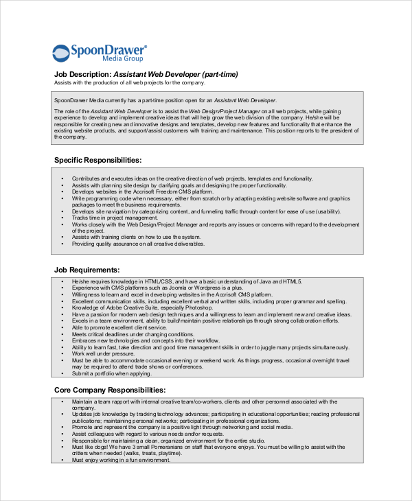 10 Web Developer Job Description Templates PDF DOC