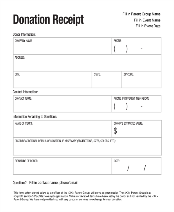 Printable Donation Receipt Template