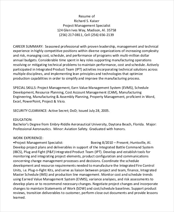 Project Management Resume Example - 10+ Free Word, PDF Documents Download