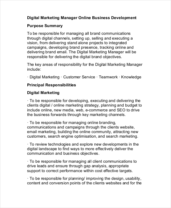 23 Marketing Job Descriptions Free Sample Example Format