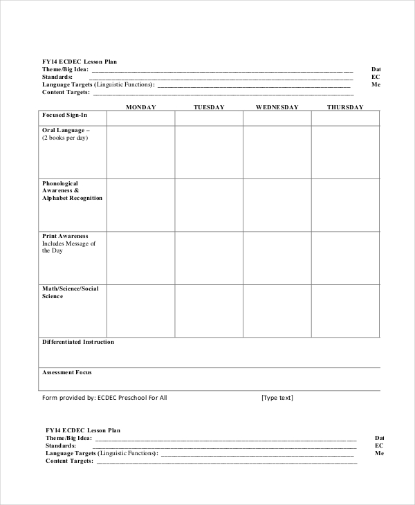 Preschool Lesson Plan Template 10 Free Word PDF PSD Documents Download