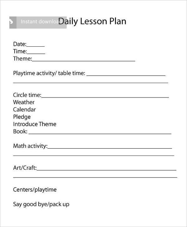 Preschool Lesson Plan Template 10 Free Word PDF PSD Documents Download