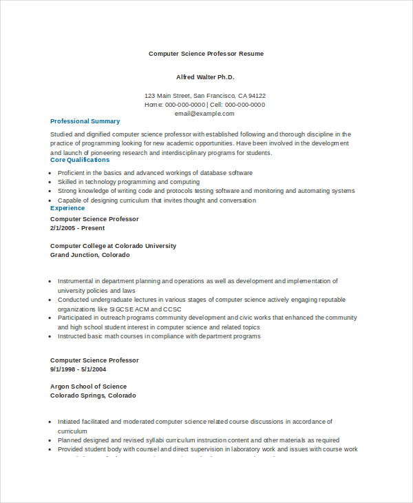 Computer Science Resume Example - 13+ Free Word, PDF Documents Download