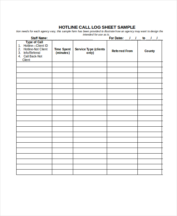 Call Log Sheet Template - 11+ Free Word, PDF, Excel Documents Download