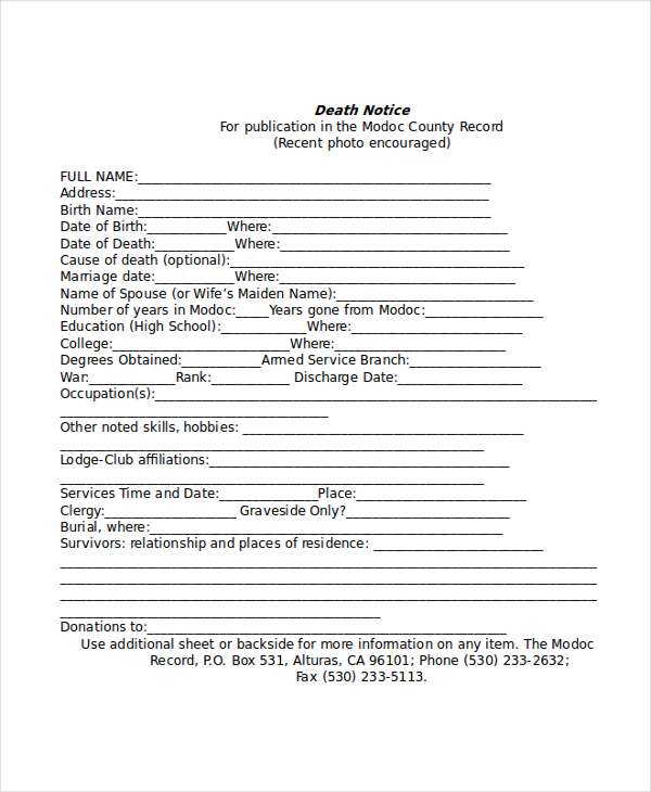 10+ Death Notice Templates