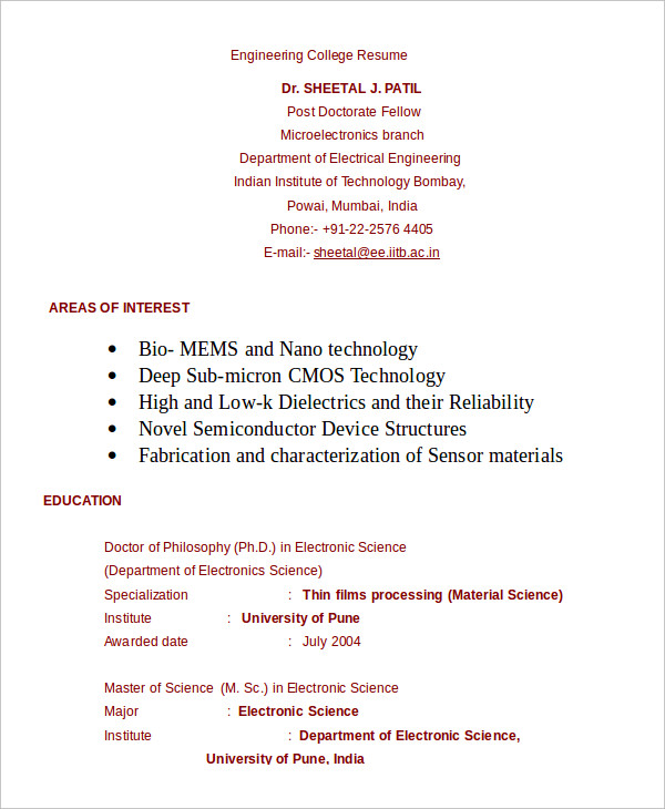 11+ Sample College Resume Templates - PSD, PDF, DOC