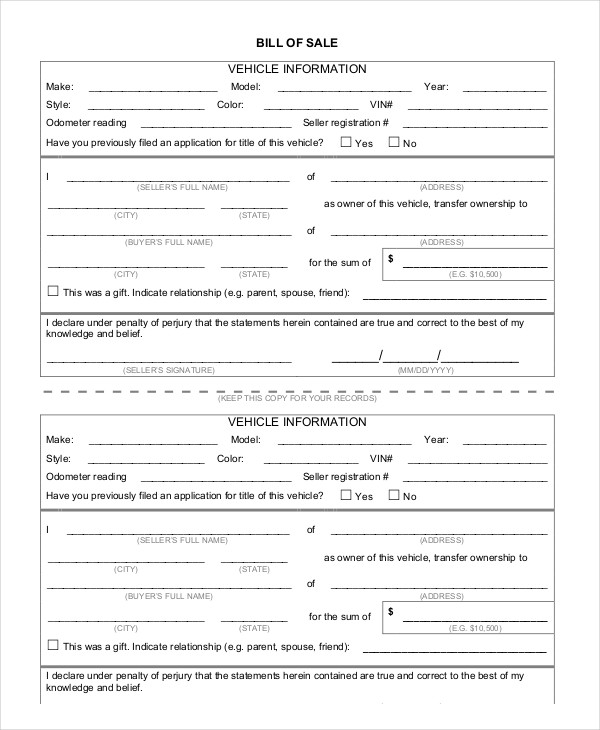 Printable Blank Bill Of Sale Template 11 Free Word PDF Documents Download