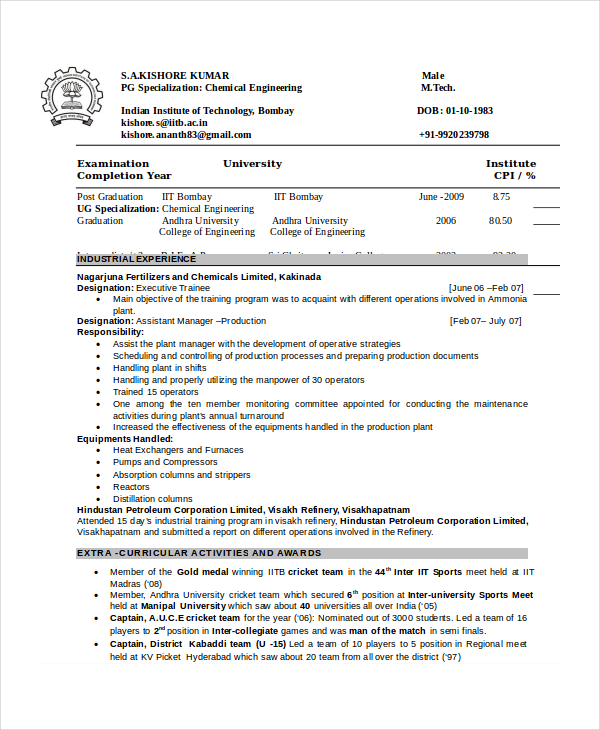 9 Engineering Resume Templates PDF DOC