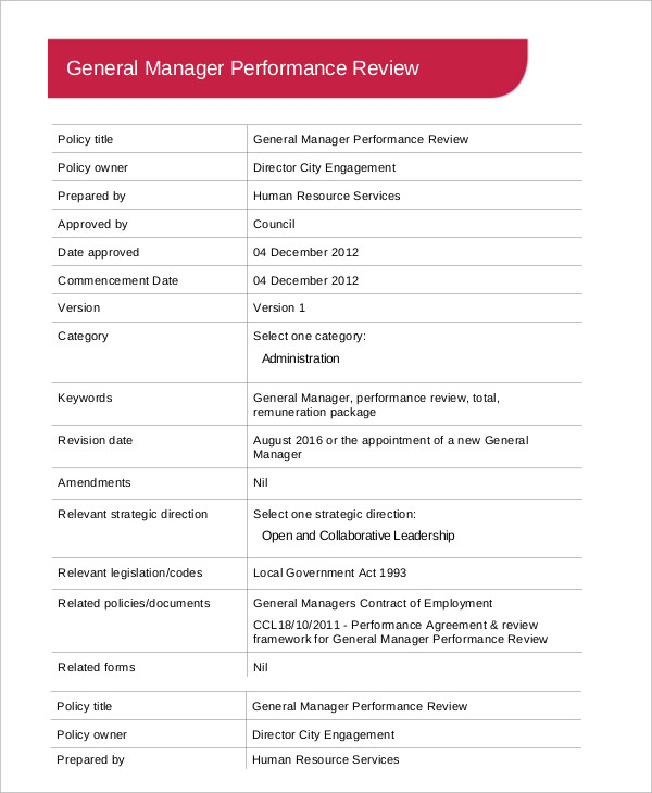 Performance Review Manager Performance Review Template