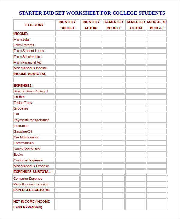 17 Simple Monthly Budget Worksheets Word PDF Excel