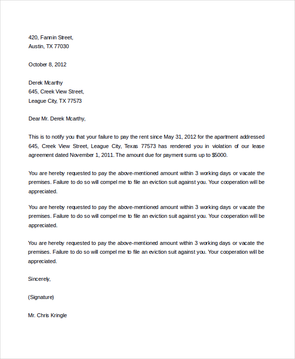 30 day Eviction Notice Template Word
