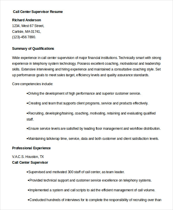 Call Center Resume Example - 11+ Free Word, PDF Documents Download
