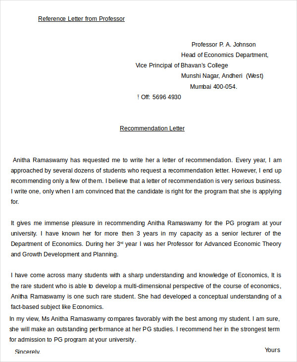 Professional Reference Letter - 16+ Sample, Example, Format