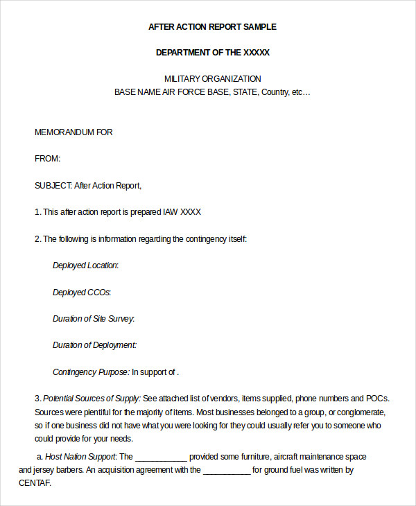 Simple After Action Report Template