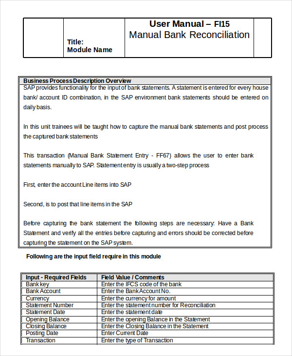 Manual Bank Reconciliation Template