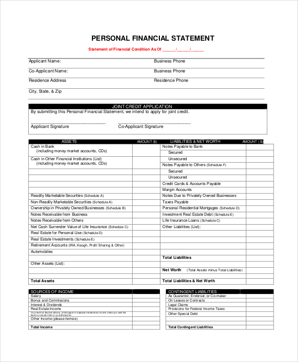 Personal Financial Statement Form - 7+ Free PDF, Word Documents Download