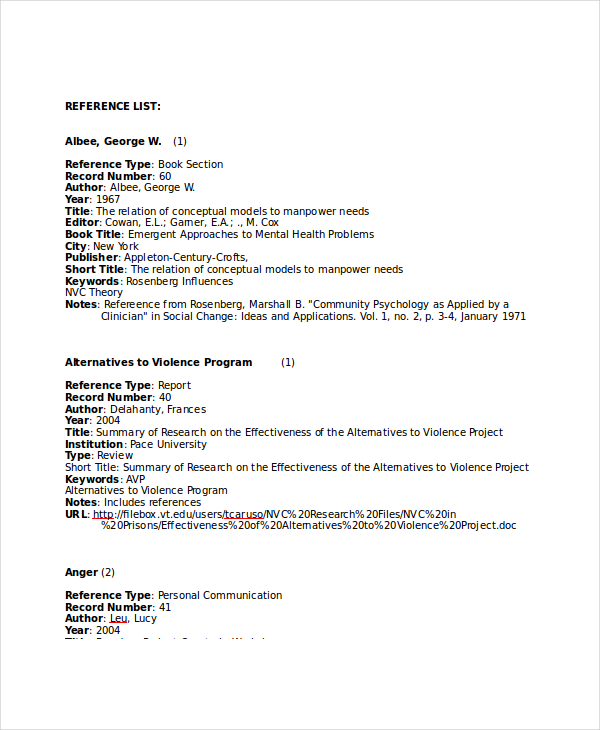 Reference List 8 Free PDF Word Documents Download