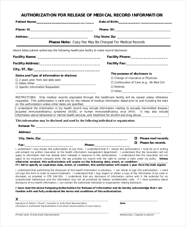 11+ Printable Medical Authorization Forms - PDF, DOC
