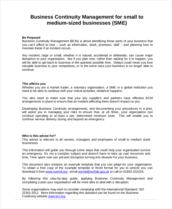 Business Continuity Plan 9 Free PDF Word Download Document