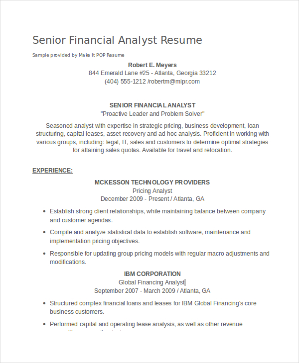 Financial Analyst Resume - 12+ PDF, Word Documents Download