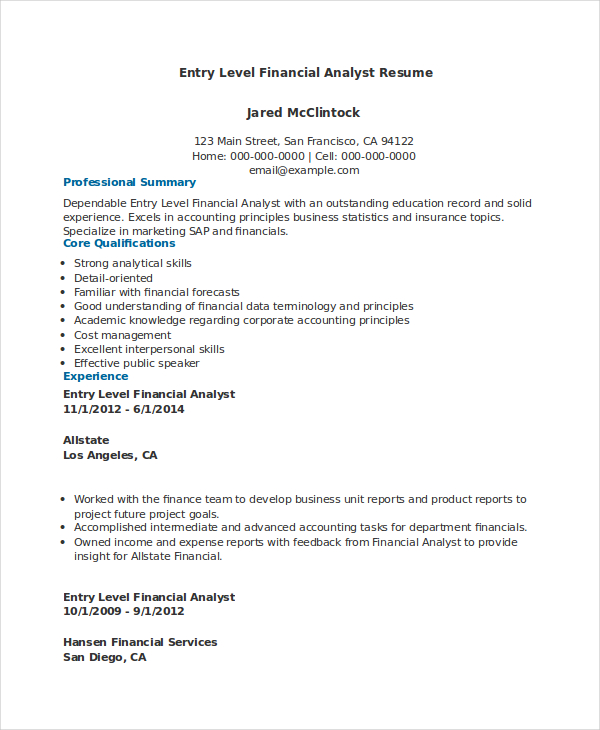 Financial Analyst Resume 12 PDF Word Documents Download