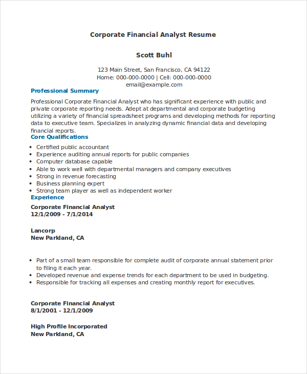 Financial Analyst Resume 12 PDF Word Documents Download