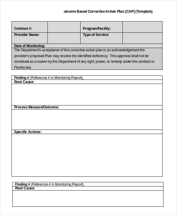 Printable Corrective Action Plan Template