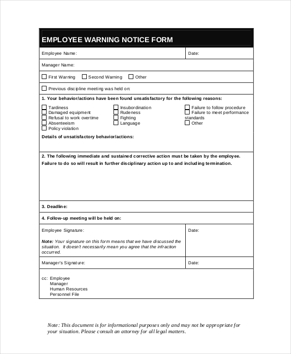 12+ Printable Employee Warning Notice Templates - Google Docs, MS Word ...