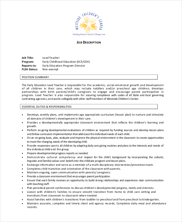 12 Teacher Job Descriptions Free Sample Example Format