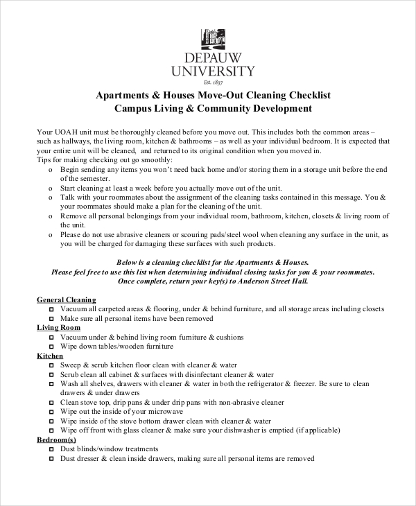 Cleaning Checklist - 31+ Word, PDF, PSD Documents Download