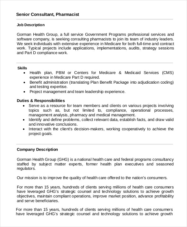 Financial Consultant Job Description Pdf FREE 8 Sample Financial