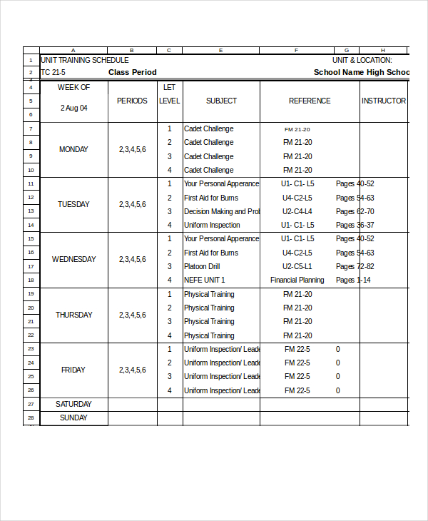 13 Sample Excel Schedule Templates Free Example Format