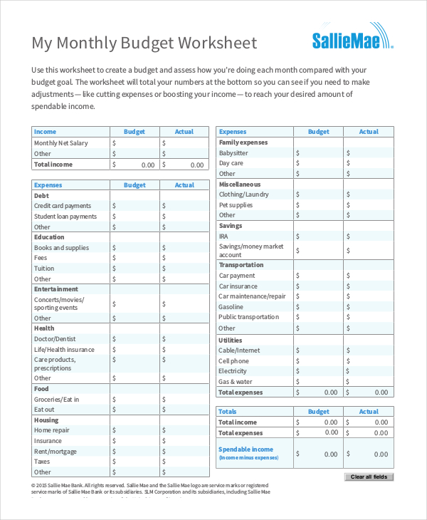 Printable Budget Worksheet 23 Word Excel PDF Documents Download