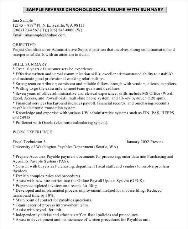 Chronological Resume Template - 28+ Free Word, PDF Documents Download