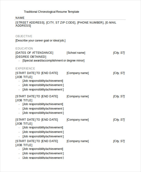 Chronological Resume Template - 28+ Free Word, PDF Documents Download