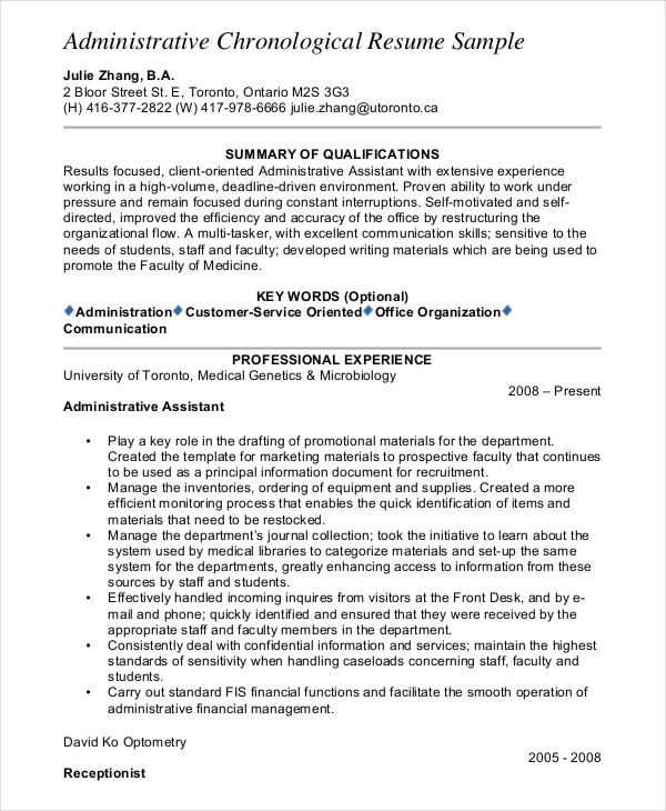 Chronological Resume Template - 28+ Free Word, PDF Documents Download