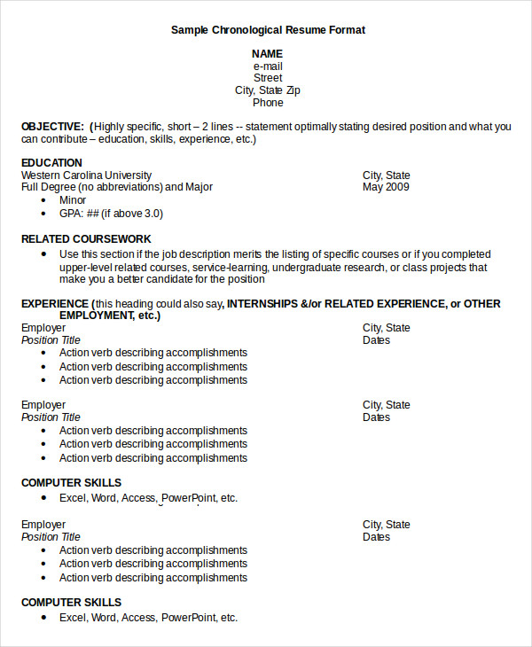 Chronological Resume Template - 28+ Free Word, PDF Documents Download