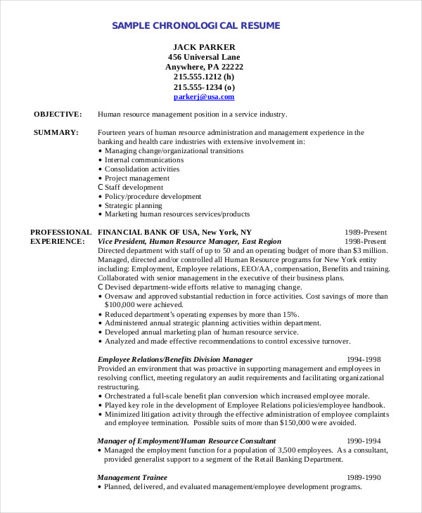 Chronological Resume Template - 28+ Free Word, PDF Documents Download