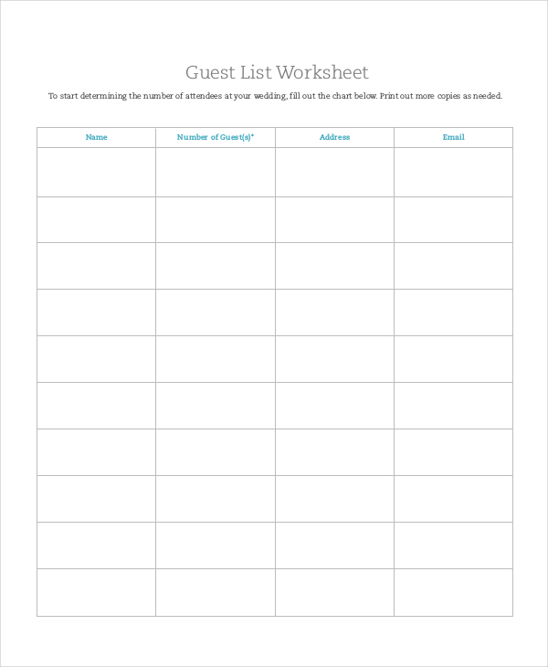 Wedding Guest List Template - 9+ Free Word, Excel, PDF Documents Download