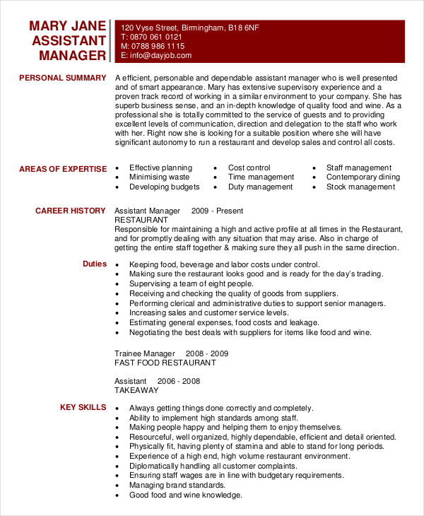 Resume For Fast Food Chain