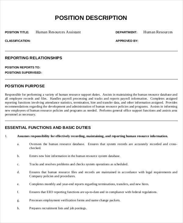 HR Assistant Job Description 14 Free Word PDF Documents Download 