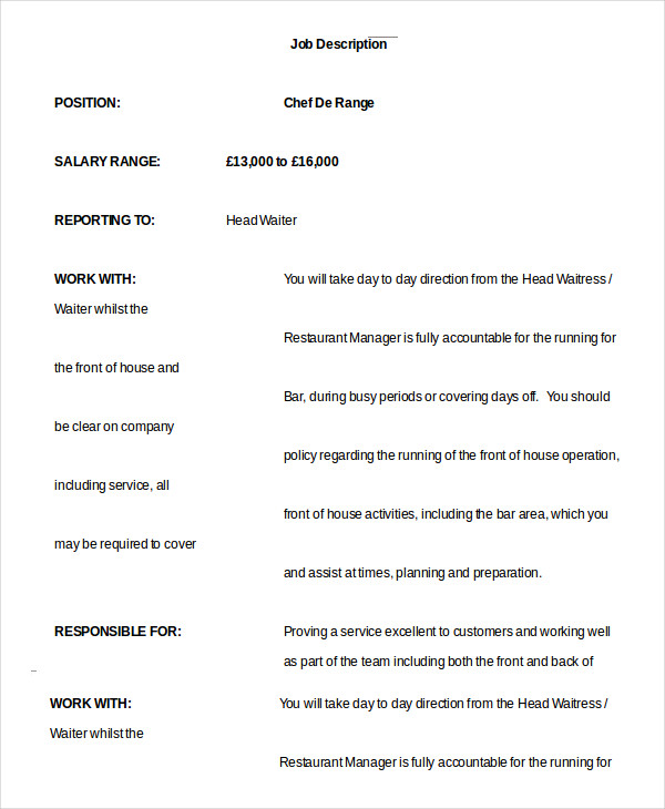 10+ Waiter Job Description Templates - PDF, DOC