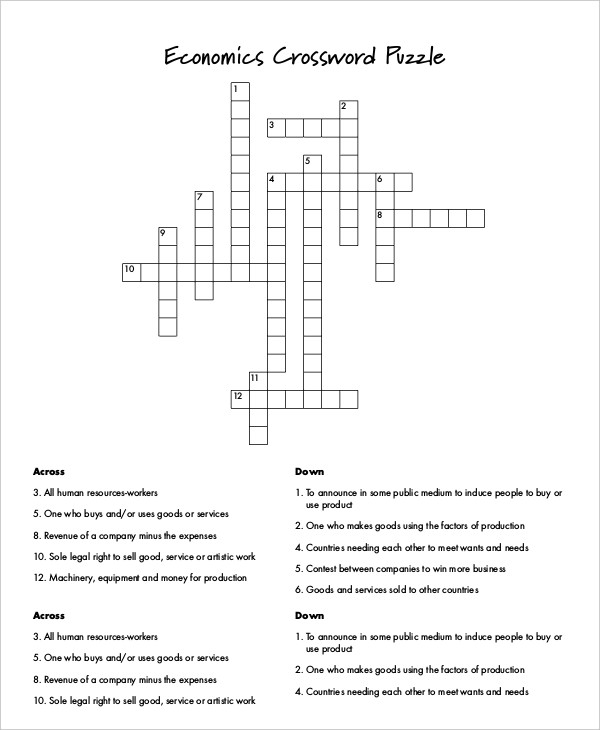 Free Printable Crossword Puzzle - 14+ Free PDF Documents Download