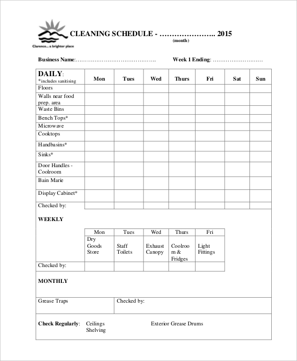 Daily Cleaning Schedule - 16+ Free PDF Documents Download