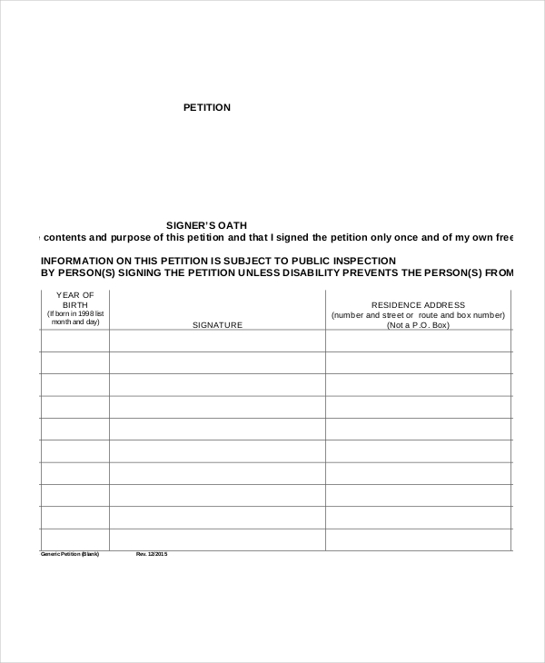 Petition Template 16 Word PDF Documents Download