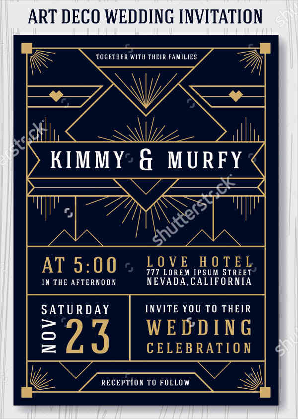 9 Art Deco Wedding Invitations PSD AI EPS Word